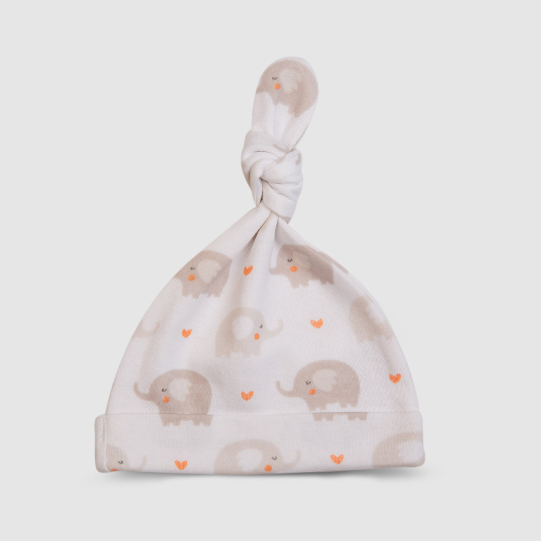 White Baby Hat with Elephant Print – MomYom