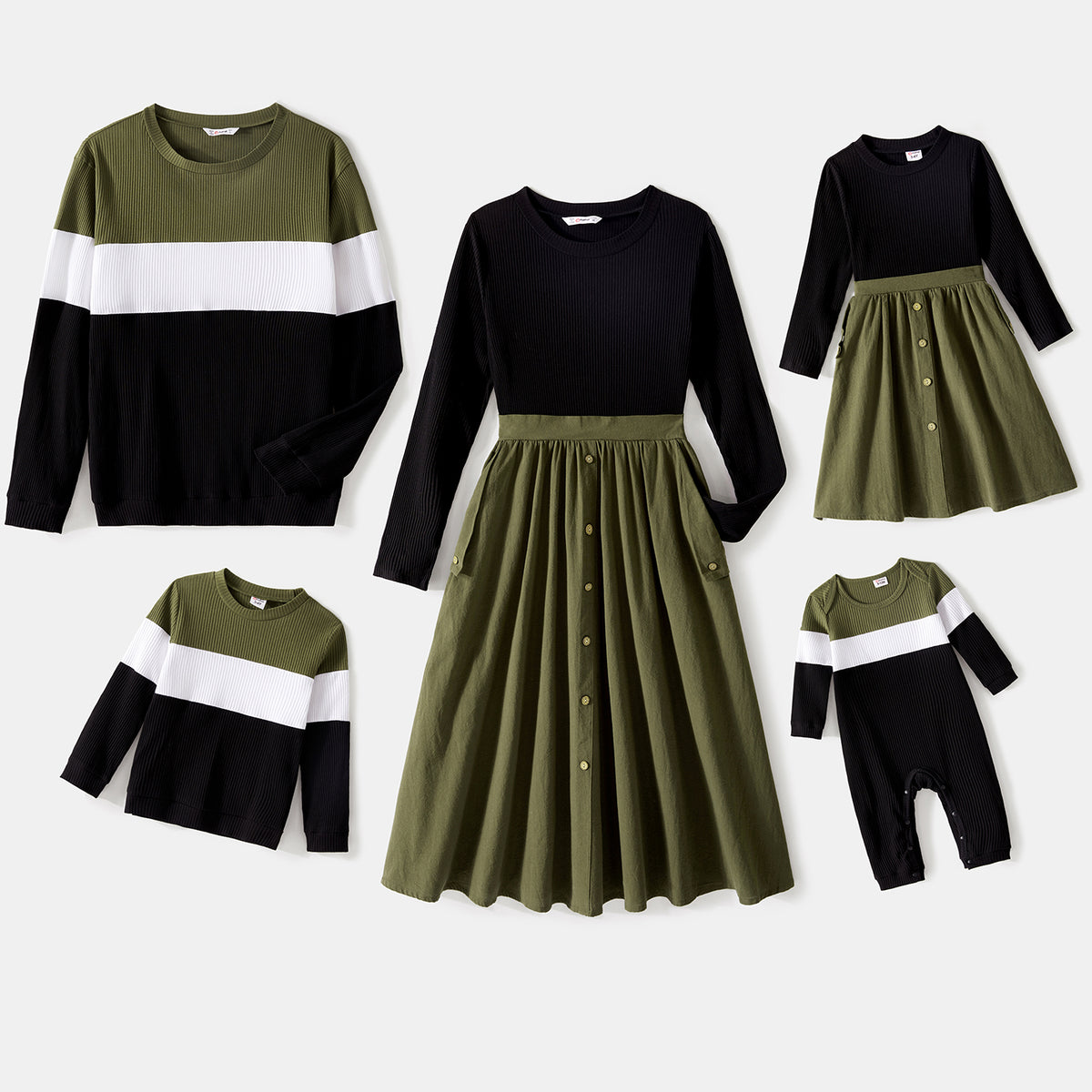 Family Matching Long-sleeve Button Front Solid Spliced Dresses and Col ...