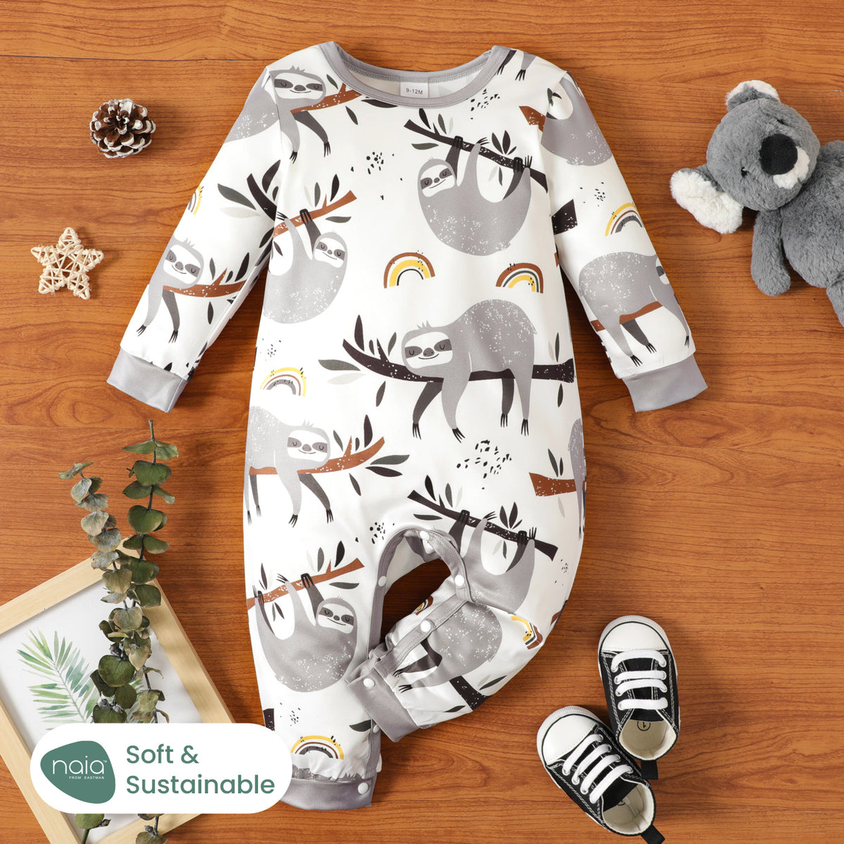 Naia™ Baby Boy Allover Sloth Print Long-sleeve Jumpsuit – MomYom