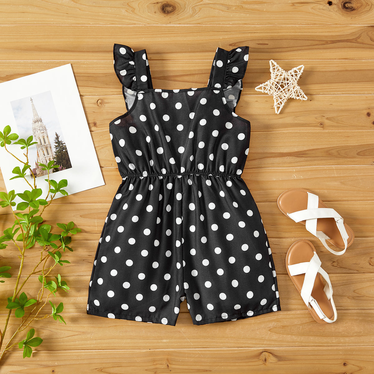 Toddler/Kid Girl Polka dots Ruffled Strap Rompers – MomYom